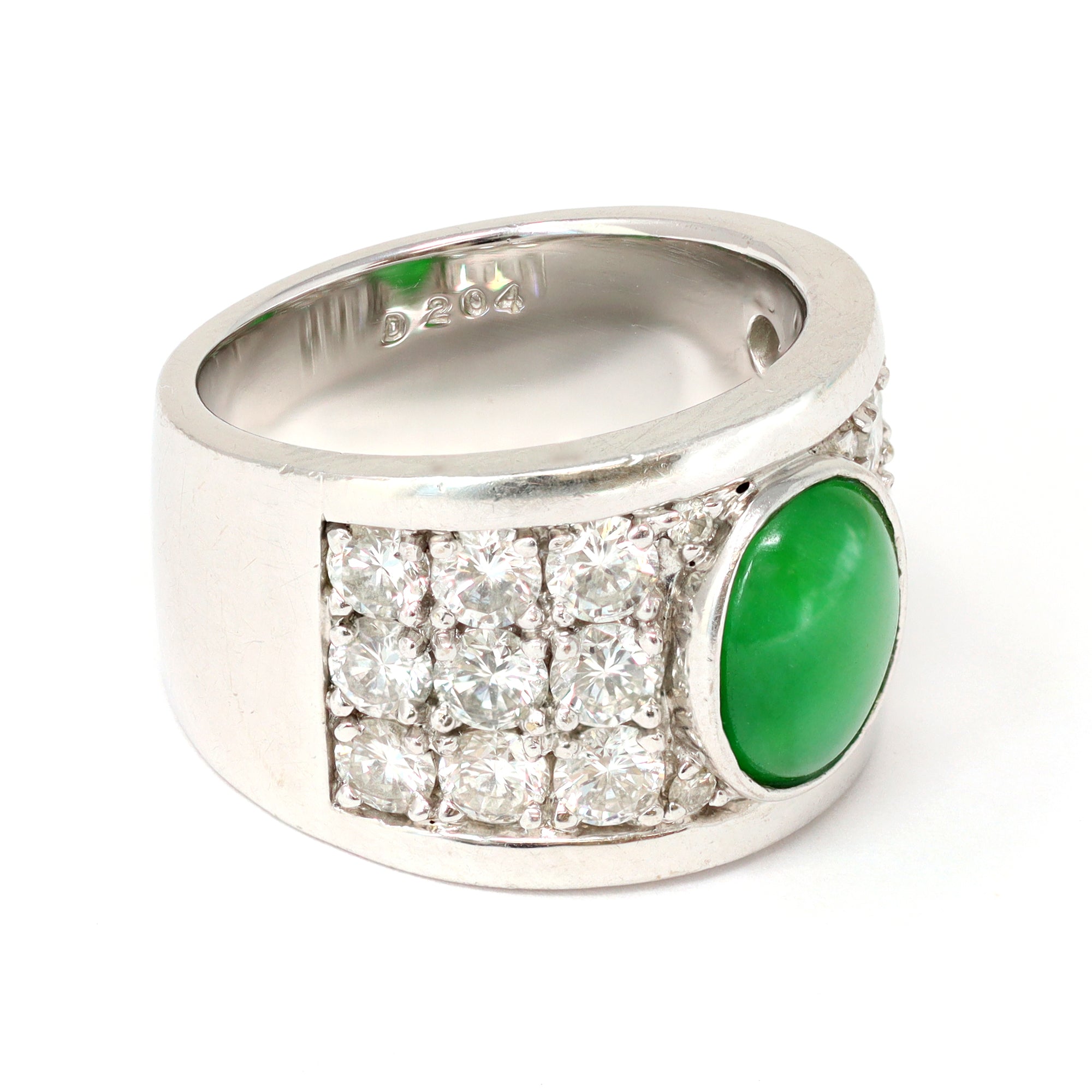 Jadeite Jade and Diamond Wide Band Ring in 18 Karat White Gold ...